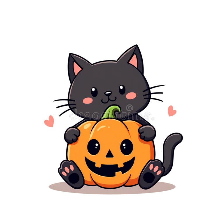 Cat is Sitting Inside a Carved Pumpkin with a Smiling Face Stock Image ...