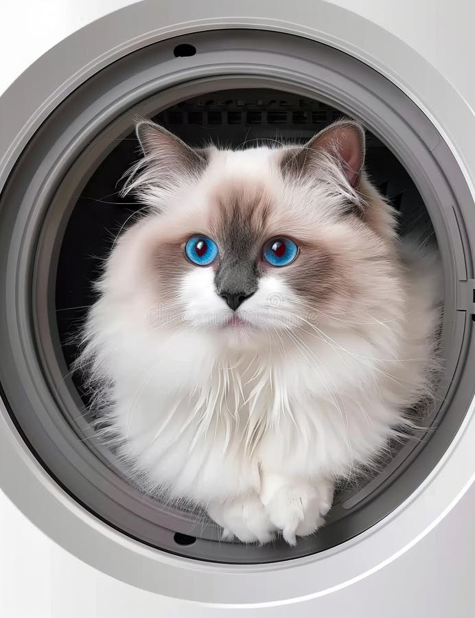 A Cat Sitting Inside a Washing Machine Stock Image - Image of inside ...