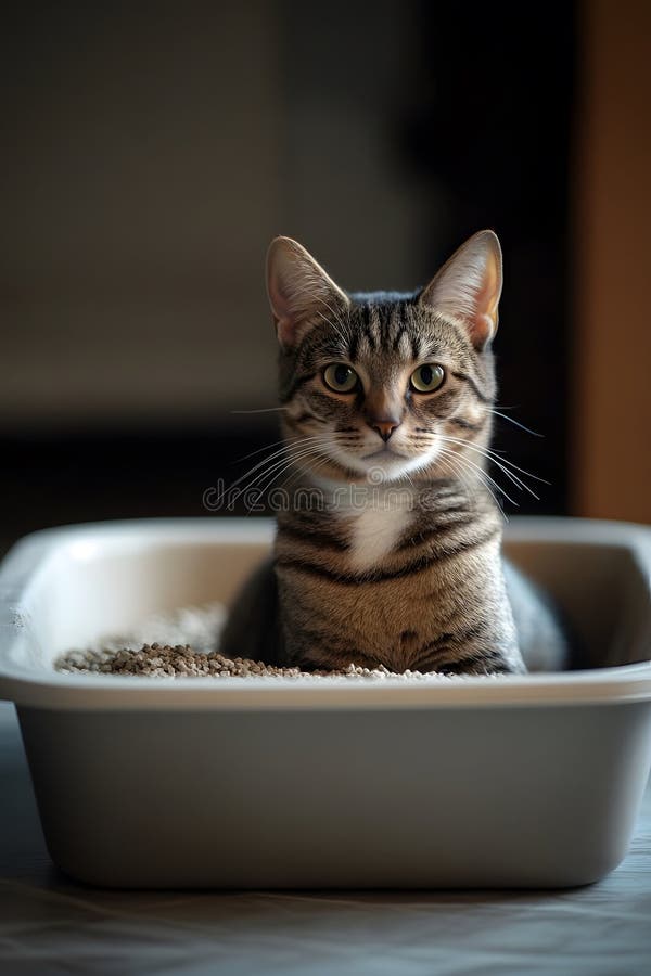 Cat Sitting in Litter Box stock image. Image of eyes - 330500497