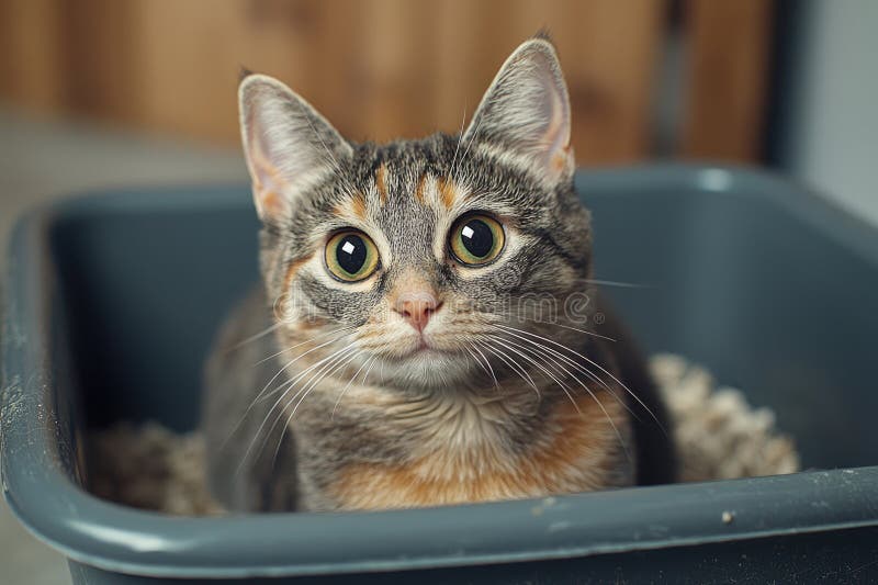 Cat Sitting in a Litter Box Stock Illustration - Illustration of ...