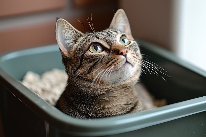 Cat Sitting in a Litter Box Stock Illustration - Illustration of ...