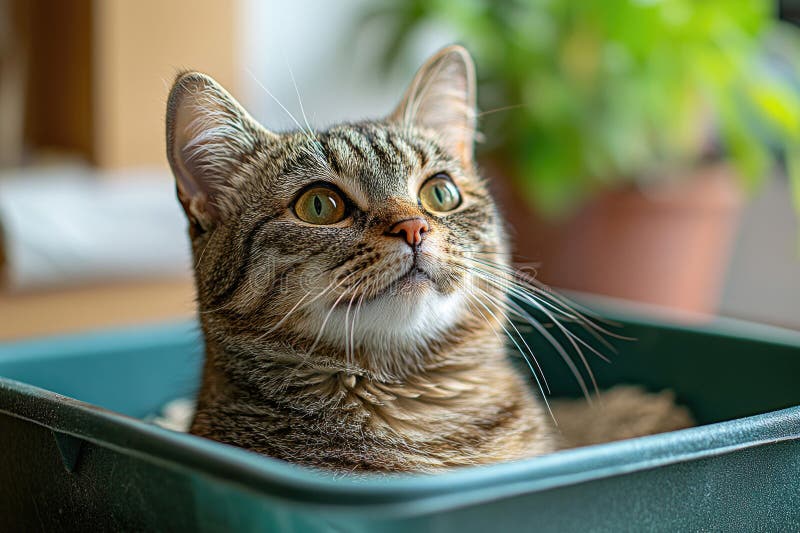 Cat Sitting in a Litter Box Stock Illustration - Illustration of ...
