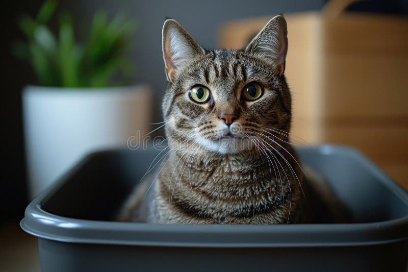 Cat Sitting in a Litter Box Stock Illustration - Illustration of ...