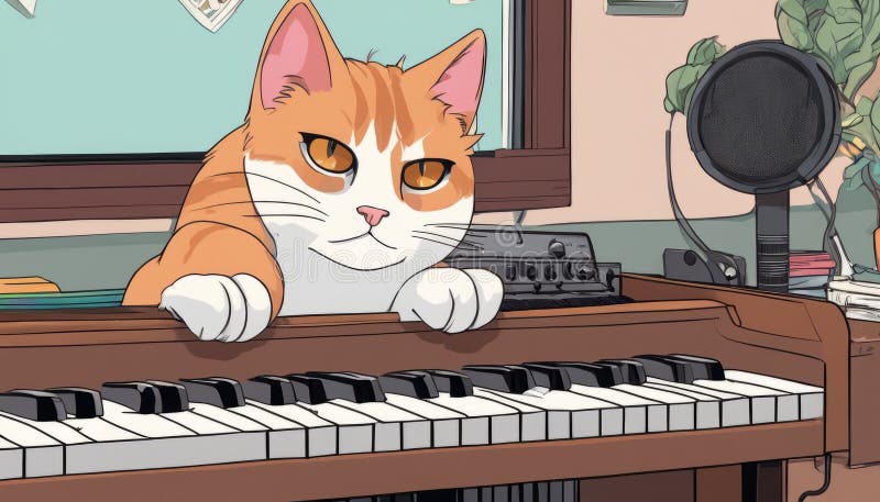 A Cat Sitting on a Piano Keyboard Stock Illustration - Illustration of ...