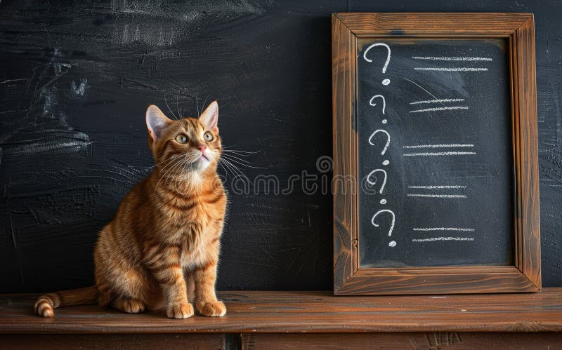 A Cat Sitting with Question Marks on Black Board.ai Generative Stock ...