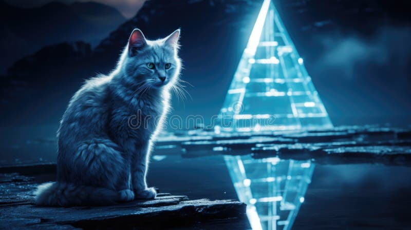 A Cat Sitting on a Rock Near a Pyramid. Generative AI Image. Stock ...