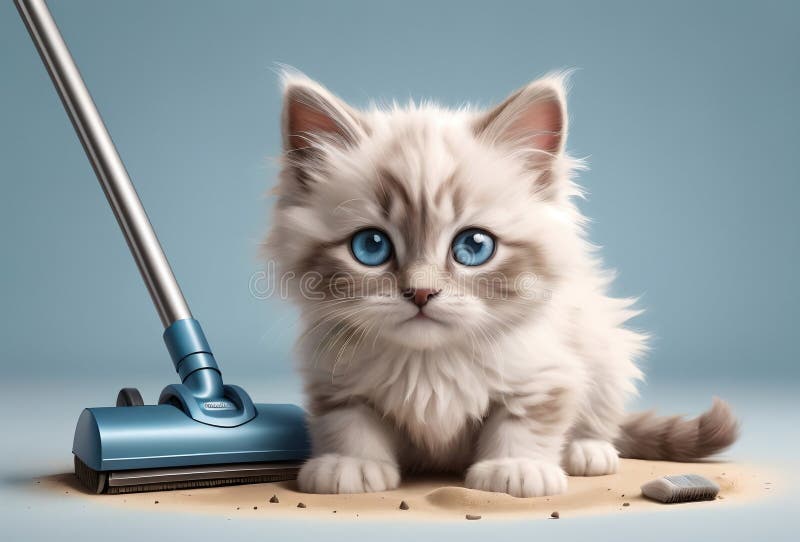 Cat Sitting in the Sand with a Vacuum Cleaner Stock Photo - Image of ...