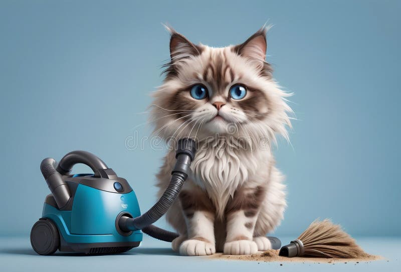 Cat Sitting in the Sand with a Vacuum Cleaner Stock Image - Image of ...