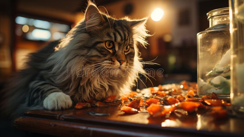 Cat sitting on the table stock illustration. Illustration of table ...