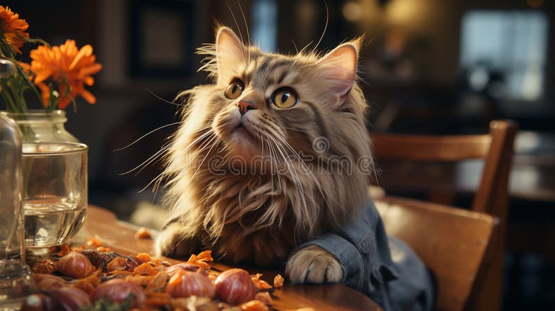 Cat sitting on the table stock photo. Image of cute - 298450158