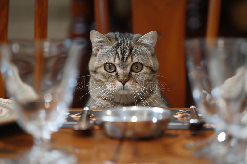 Cat Sitting at the Table and Looking at the Camera in a Restaurant ...