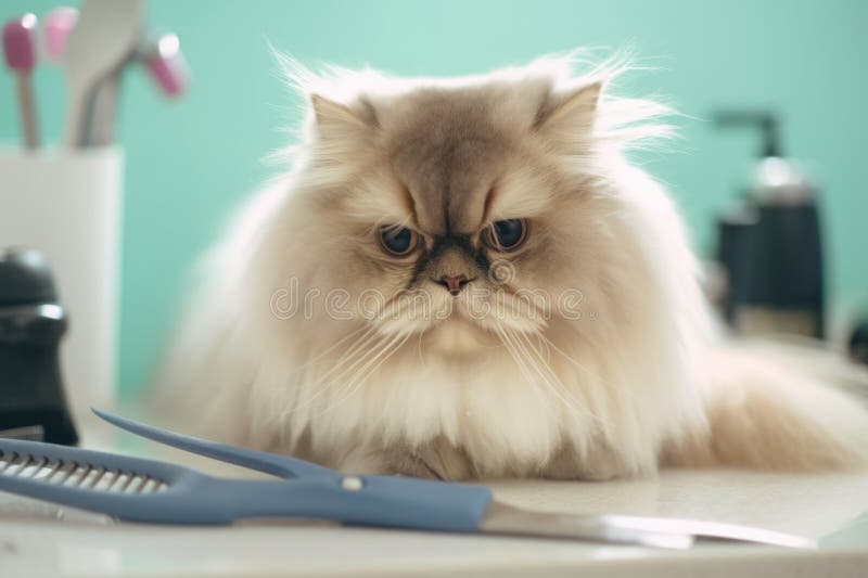 A Cat Sitting on a Table with a Pair of Scissors. Generative AI Image ...