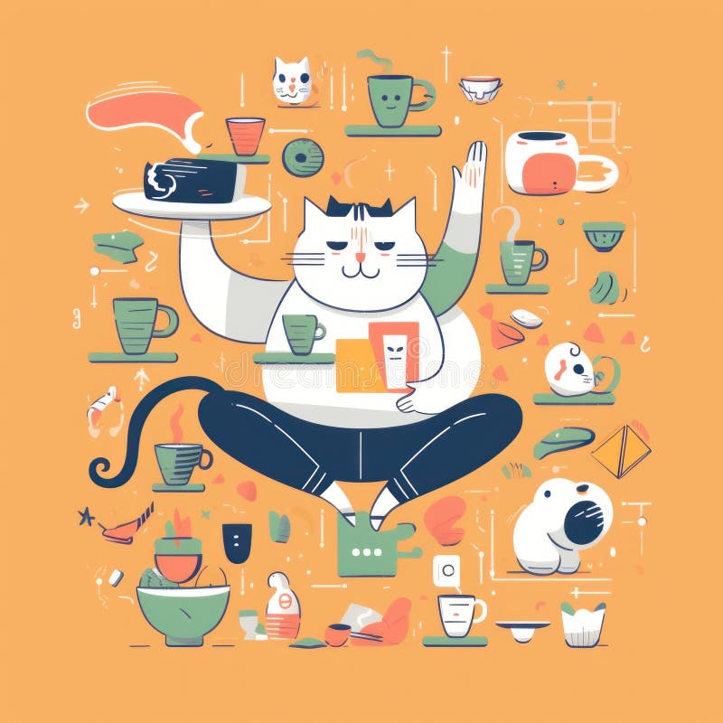 A Cat Sitting on a Table with a Plate of Food. Generative AI Image ...