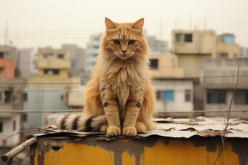 A Cat Sitting on Top of a Building Stock Illustration - Illustration of ...
