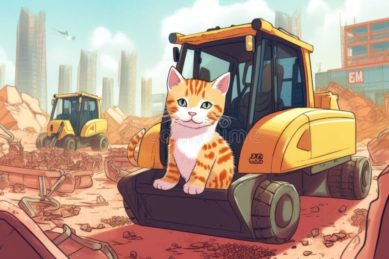 A Cat Sitting on Top of a Bulldozer. Generative AI Image. Stock ...