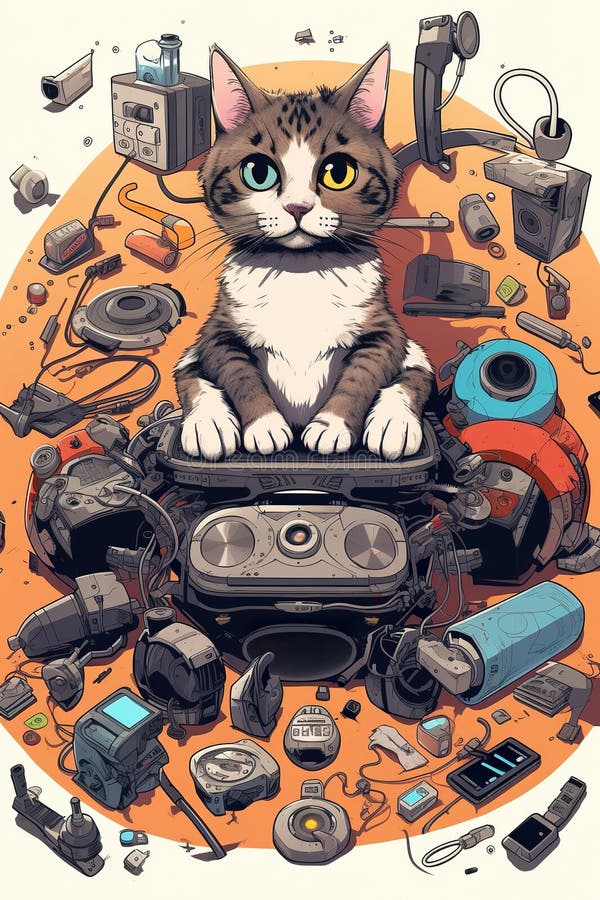 A Cat Sitting on Top of a Pile of Electronics. Generative AI Image ...