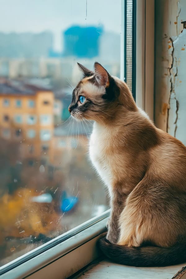 A Cat Sitting on a Window Sill Looking Out the Window. Generative AI ...