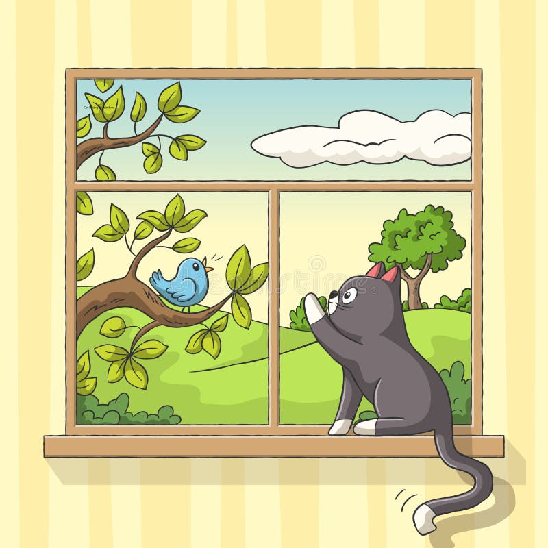Cat Sitting at Window stock vector. Illustration of isolated - 163015774