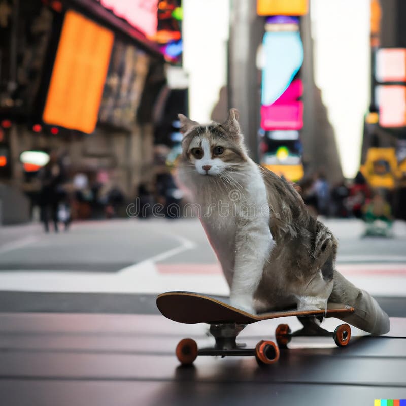 Cat on a Skateboard in Times Square. Generative AI Stock Illustration ...