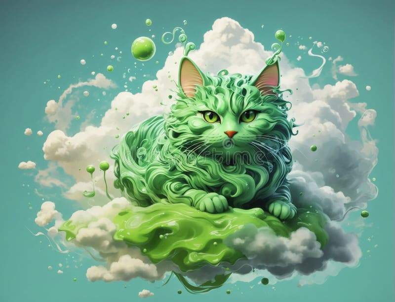 Cat in the Sky in Acid Cloud, Ai Generated Stock Illustration ...