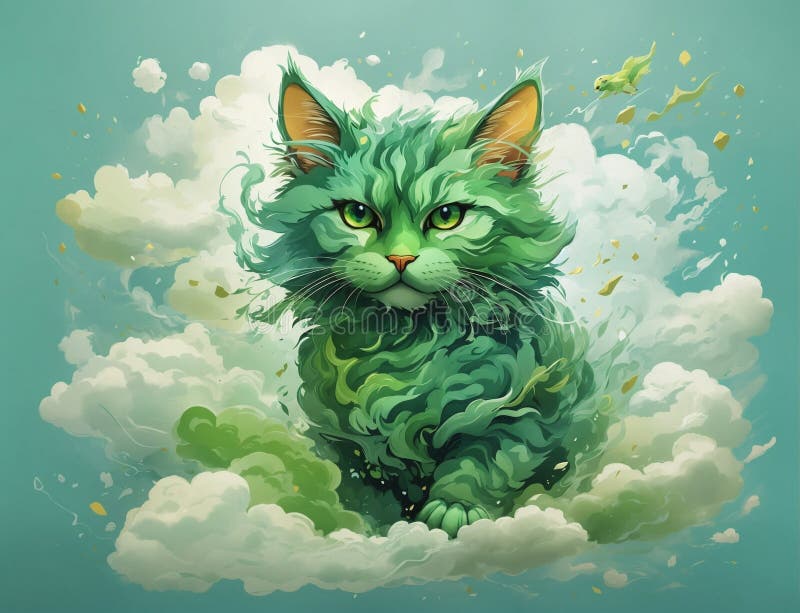 Cat in the Sky in Acid Cloud, Ai Generated Stock Illustration ...