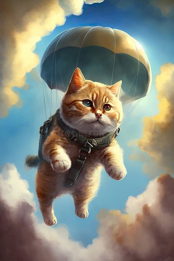 The Cat is Skydiving in the Sky. Stock Image - Image of parachutist ...
