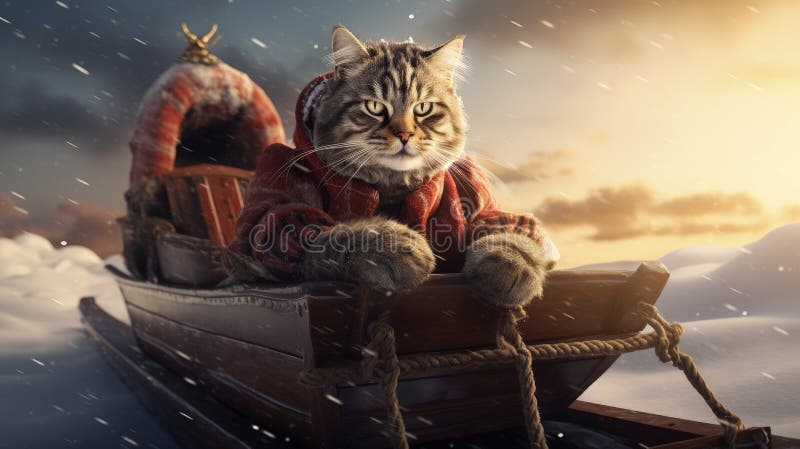Cat on a sled stock image. Image of fluffy, sleigh, portrait - 309092725