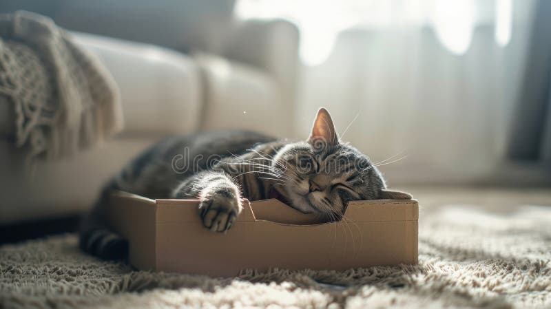 The Cat Sleeping in Box.AI Generated Image Stock Photo - Image of ...