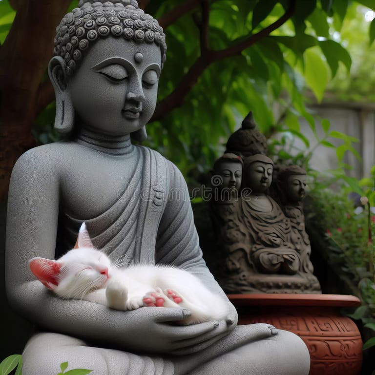 A Cat Sleeping in Buddha Hands Stock Illustration - Illustration of buddhism, temple: 333022817