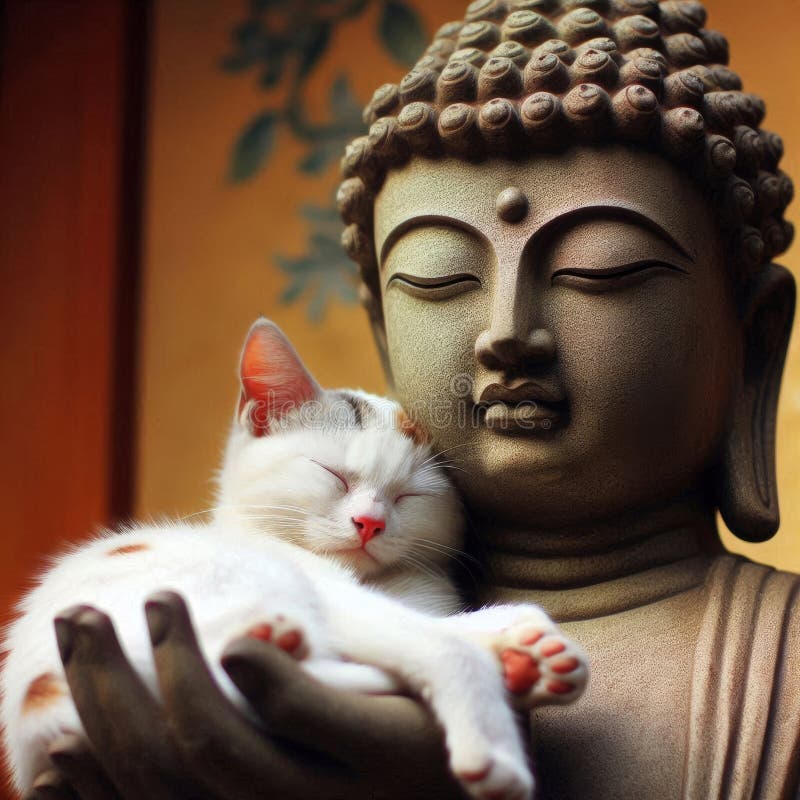 A Cat Sleeping in Buddha Hands Stock Photo - Image of buddha ...
