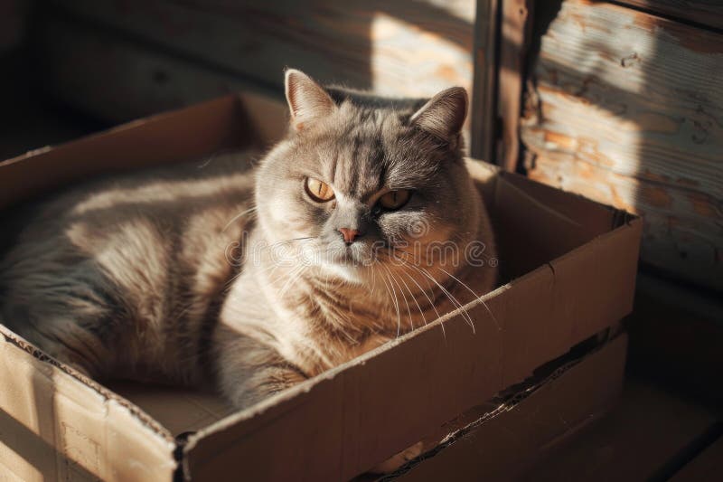 A Cat is Sleeping in a Cardboard Box Stock Photo - Image of young, home ...