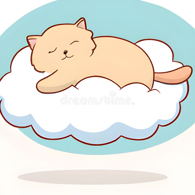 Cat Sleeping on Cloud Cartoon Style. Generative AI. Stock Illustration ...