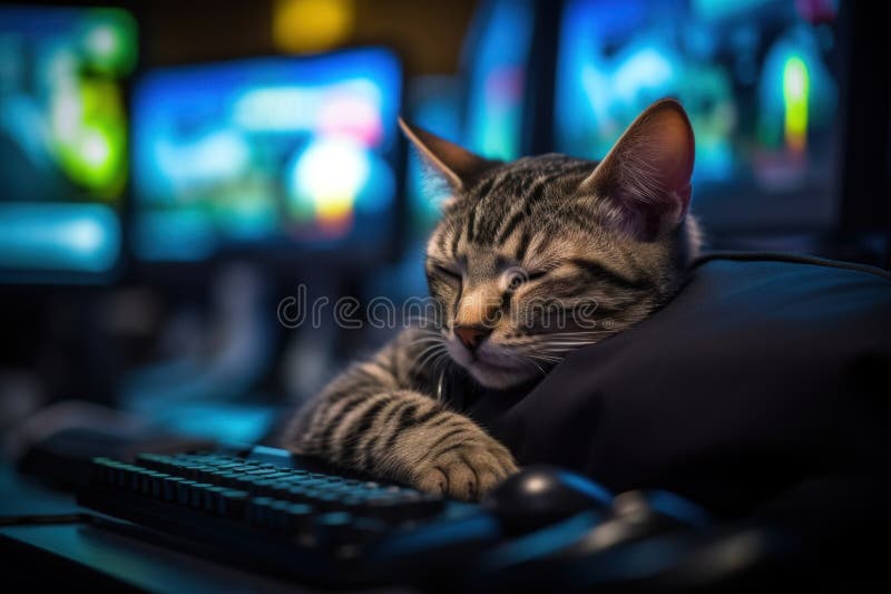 A Cat is Sleeping on a Computer Keyboard. Generative AI Image. Stock ...