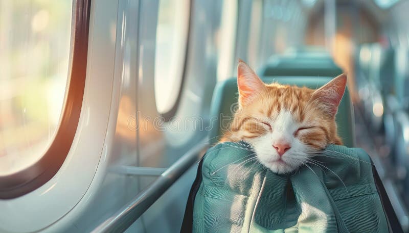 A Cat is Sleeping on a Green Bag in a Train by AI Generated Image Stock ...