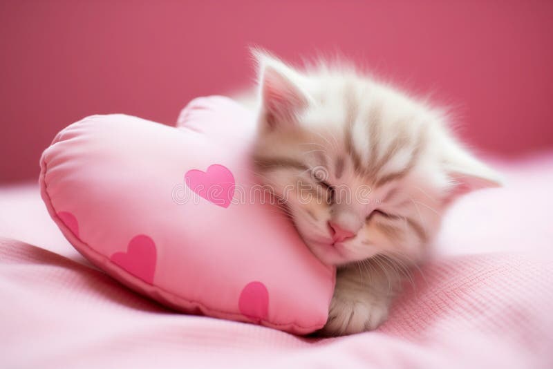 Cat Sleeping on a Heart-shaped Pillow Generative Ai Stock Illustration ...