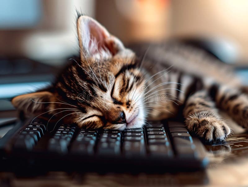 A Cat is Sleeping on a Keyboard Stock Illustration - Illustration of ...