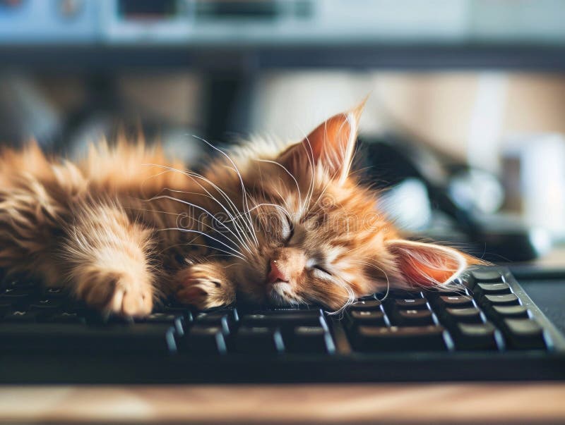 A Cat is Sleeping on a Keyboard Stock Illustration - Illustration of ...