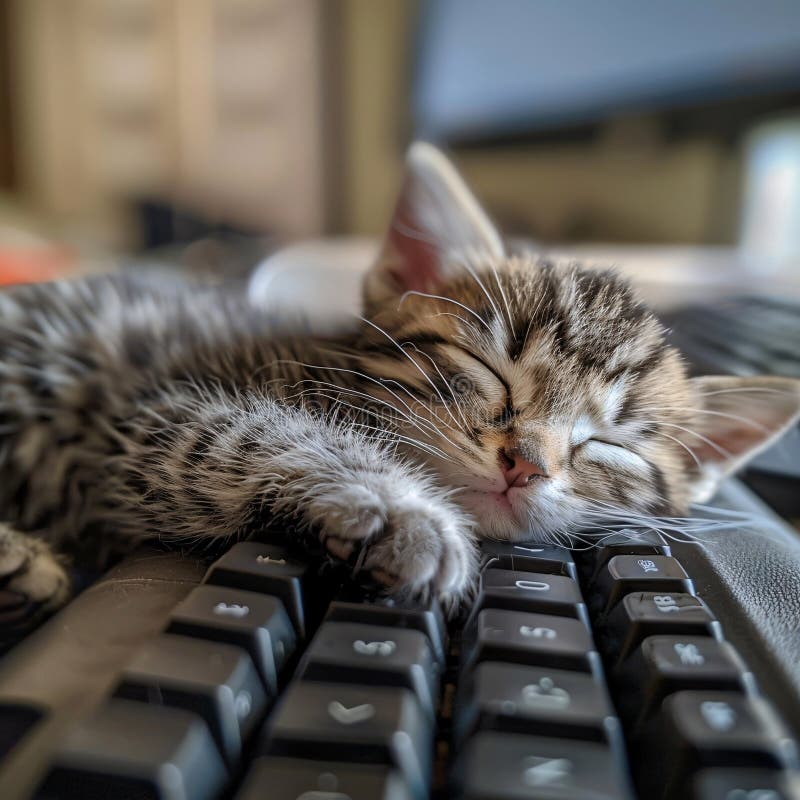 A Cat is Sleeping on a Keyboard Stock Illustration - Illustration of ...