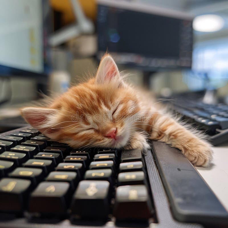 A Cat is Sleeping on a Keyboard Stock Illustration - Illustration of ...