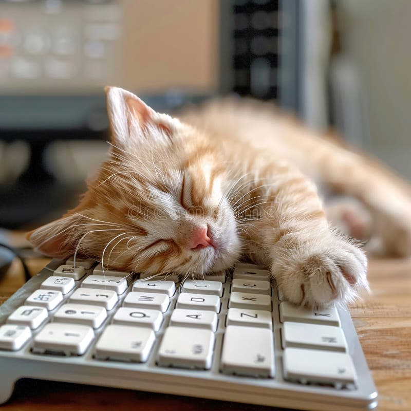 A Cat is Sleeping on a Keyboard Stock Illustration - Illustration of ...