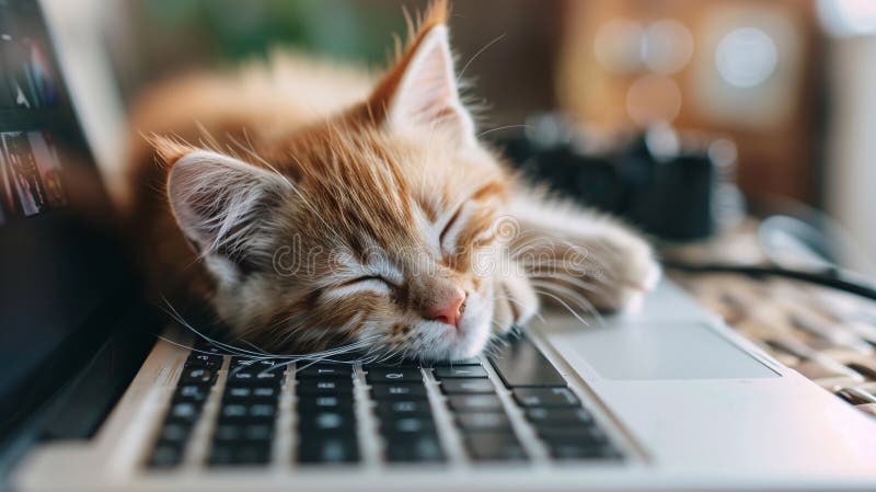 A Cat is Sleeping on a Keyboard Stock Illustration - Illustration of ...