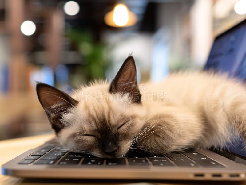 A Cat is Sleeping on a Keyboard Stock Illustration - Illustration of ...