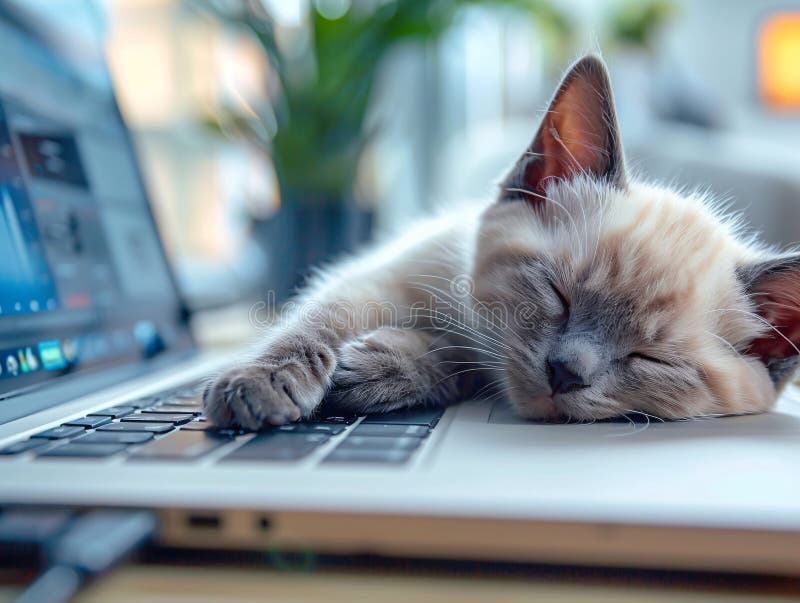 A Cat is Sleeping on a Keyboard Stock Illustration - Illustration of ...