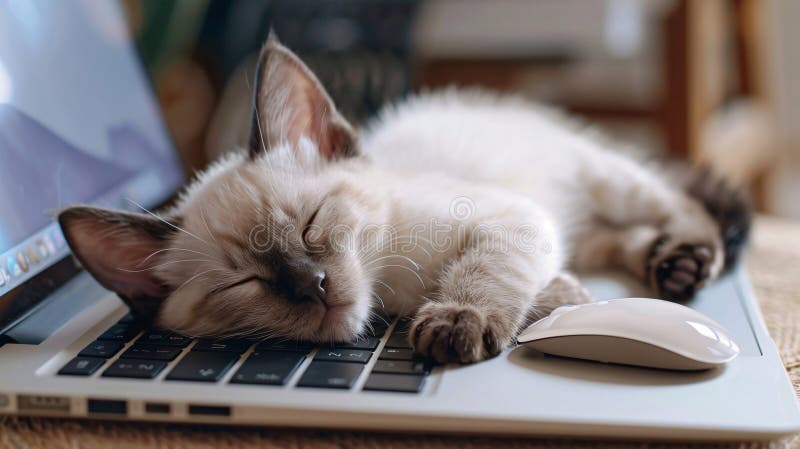 A Cat is Sleeping on a Keyboard Stock Illustration - Illustration of ...