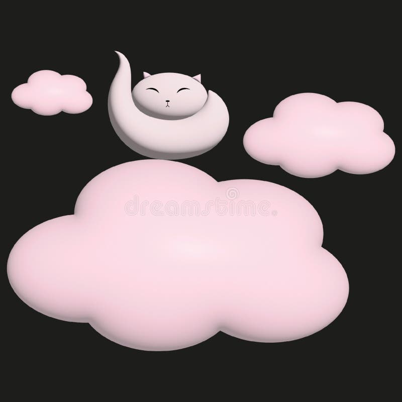 Cat Sleeping in Pink Clouds Stock Illustration - Illustration of design ...