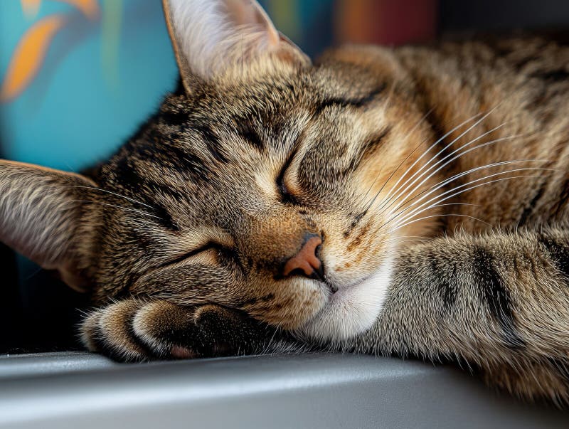 A Cat Sleeping on Top of a Laptop Computer Stock Image - Image of head, blurred: 359356103