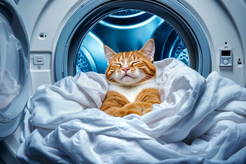 Cat Sleeping Washing Machine White Blanket Stock Photos - Free ...
