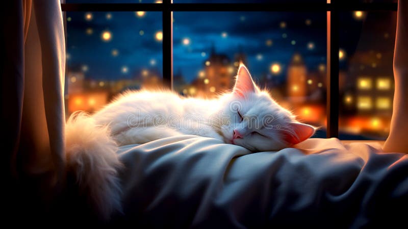 Cat sleeping at window stock illustration. Illustration of sleeping ...