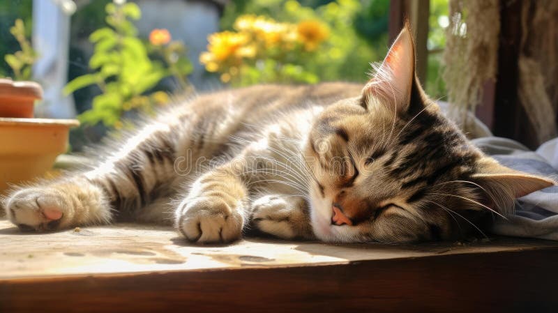 The Cat Sleeps Under the Sun S Rays Stock Photo - Image of nature, head ...