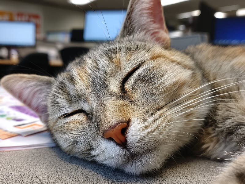 Cat Sleepy office worker stock illustration. Illustration of ...